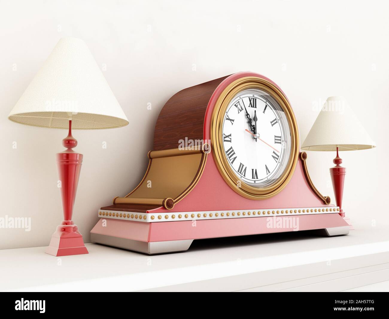 Antique chimney clock standing on marble surface. 3D illustration Stock ...