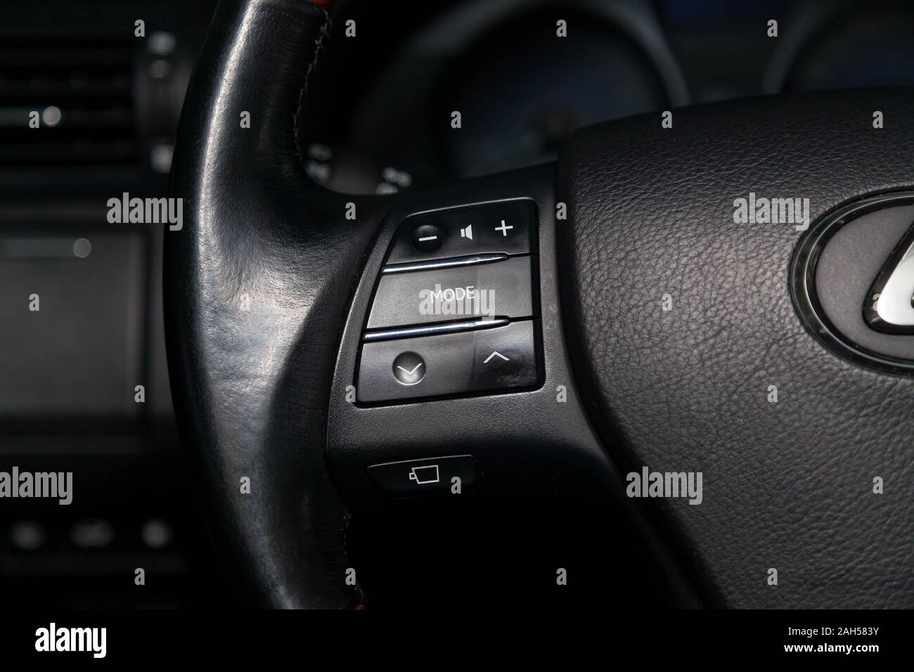 Novosibirsk, Russia - 12.19.2019: View to the black interior of Lexus ...