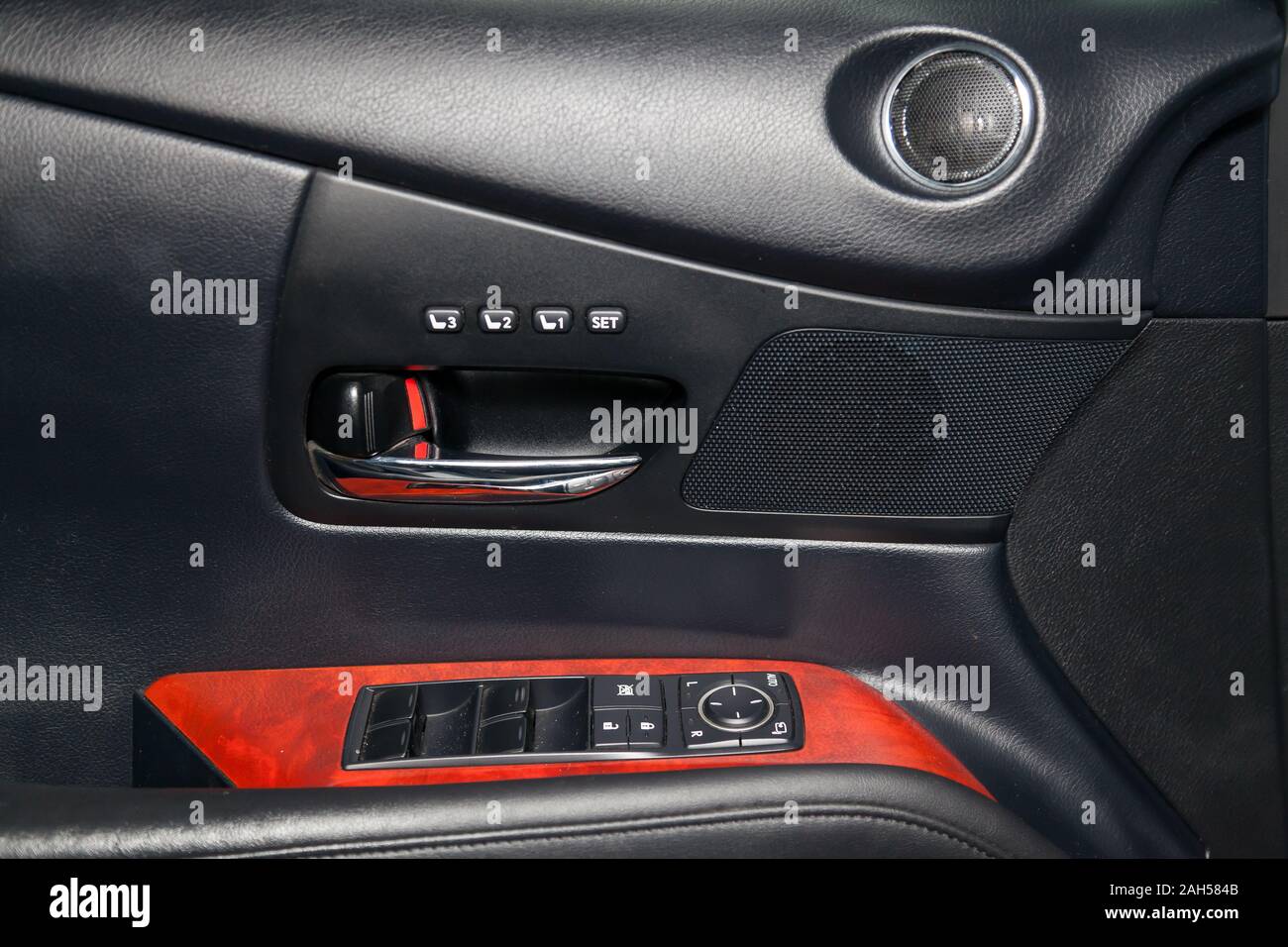 Novosibirsk, Russia - 12.19.2019: View to the black interior of Lexus ...