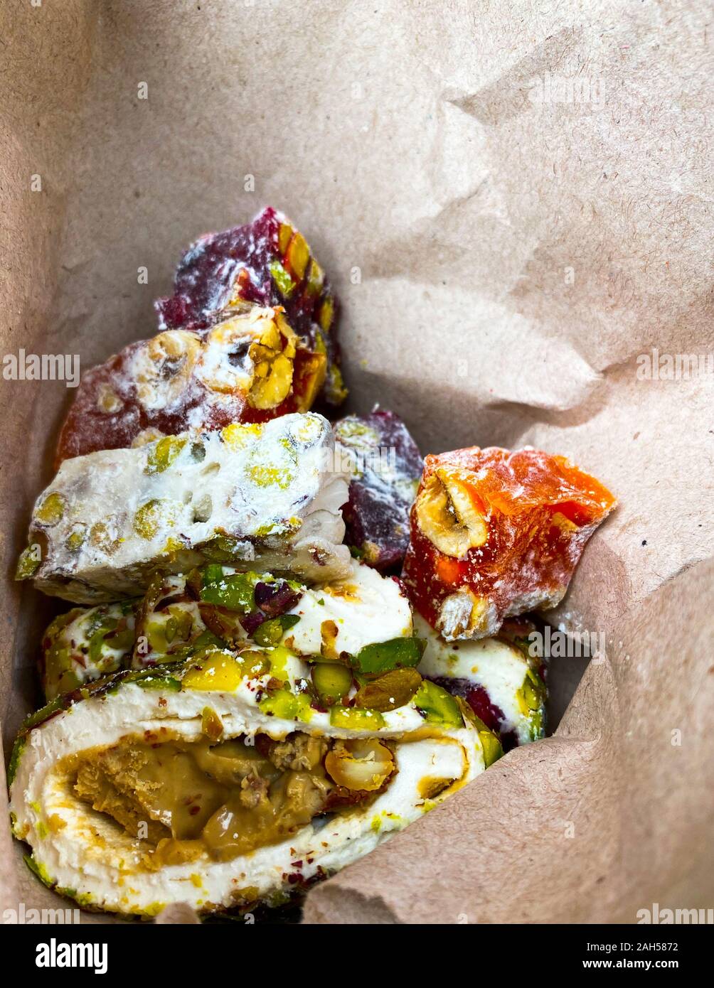 Turkish delight, sherbet, nougat on paper. Turkish sweets. National ...