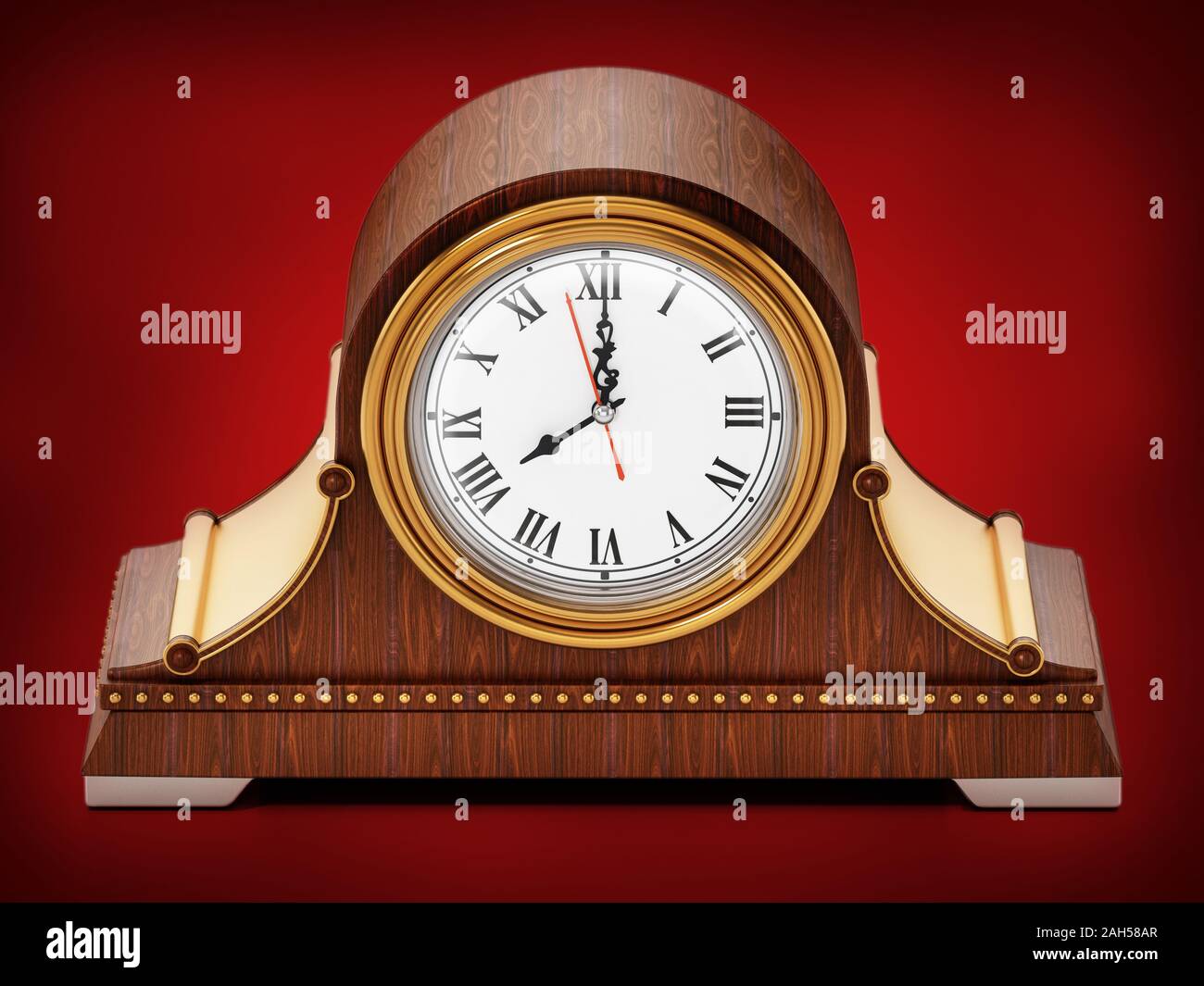 Antique chimney clock isolated on red background. 3D illustration Stock ...