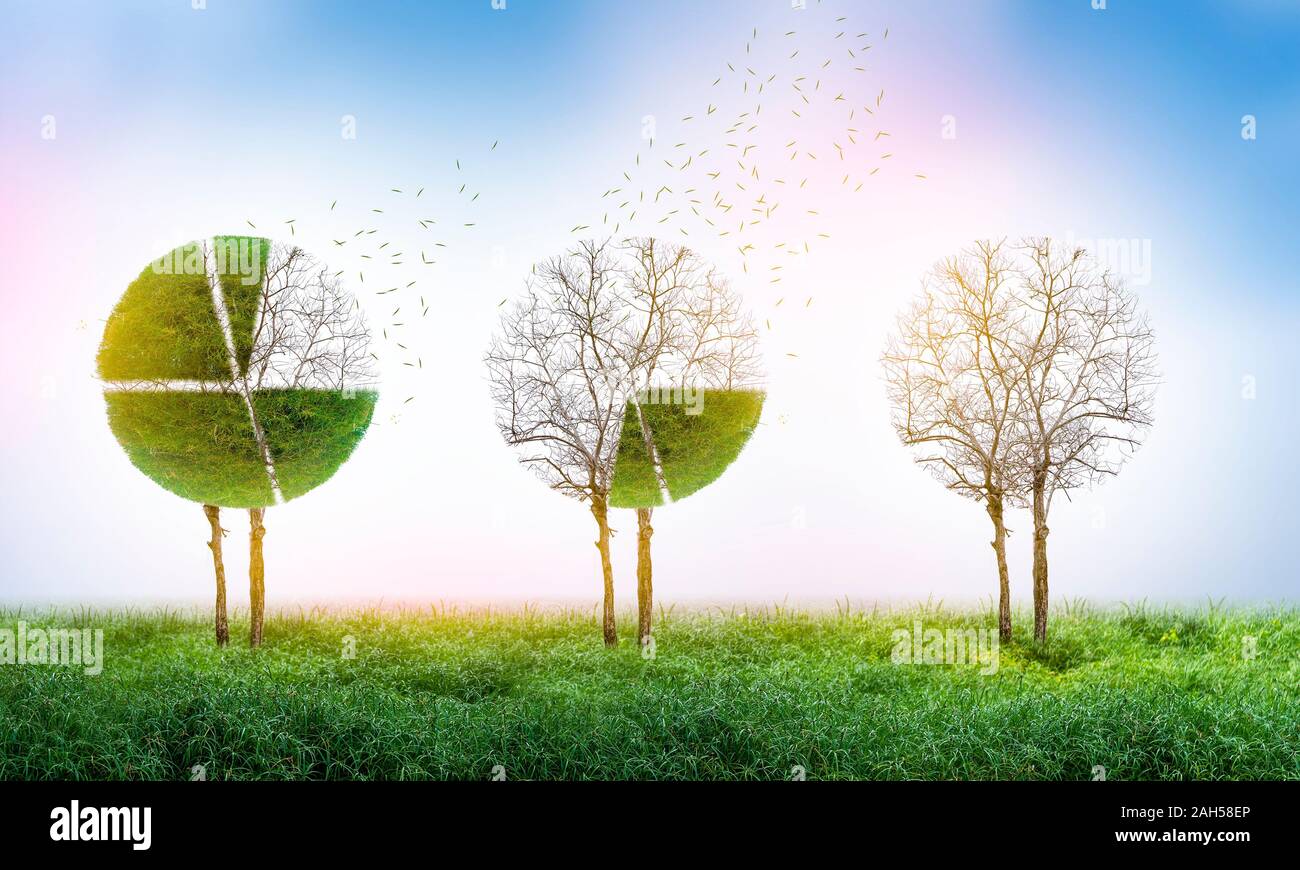 Loss of market share The pie chart is a growing green tree and falls ...