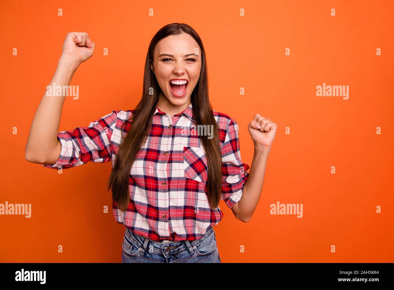 Photo of pretty ecstatic excited cheerful enthusiastic energetic ...