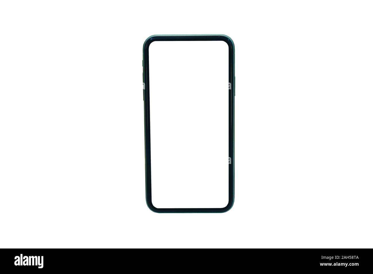 Mockup of a modern frameless phone with a white screen on a white ...