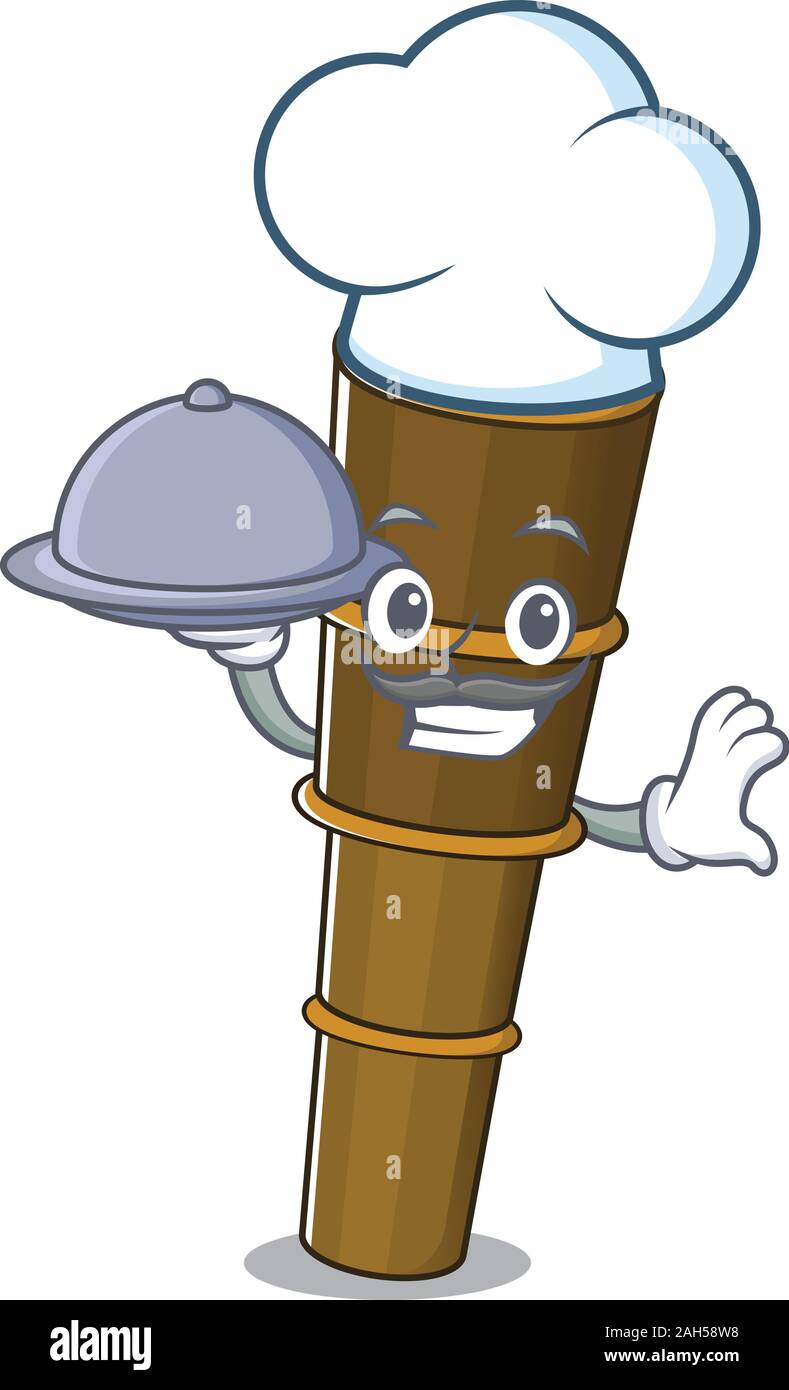 cartoon design telescope Scroll as a Chef with food on tray Stock ...