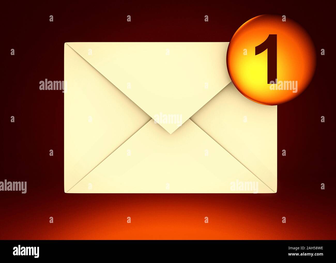 Notification of the message. The symbol is one new message. 3d render ...