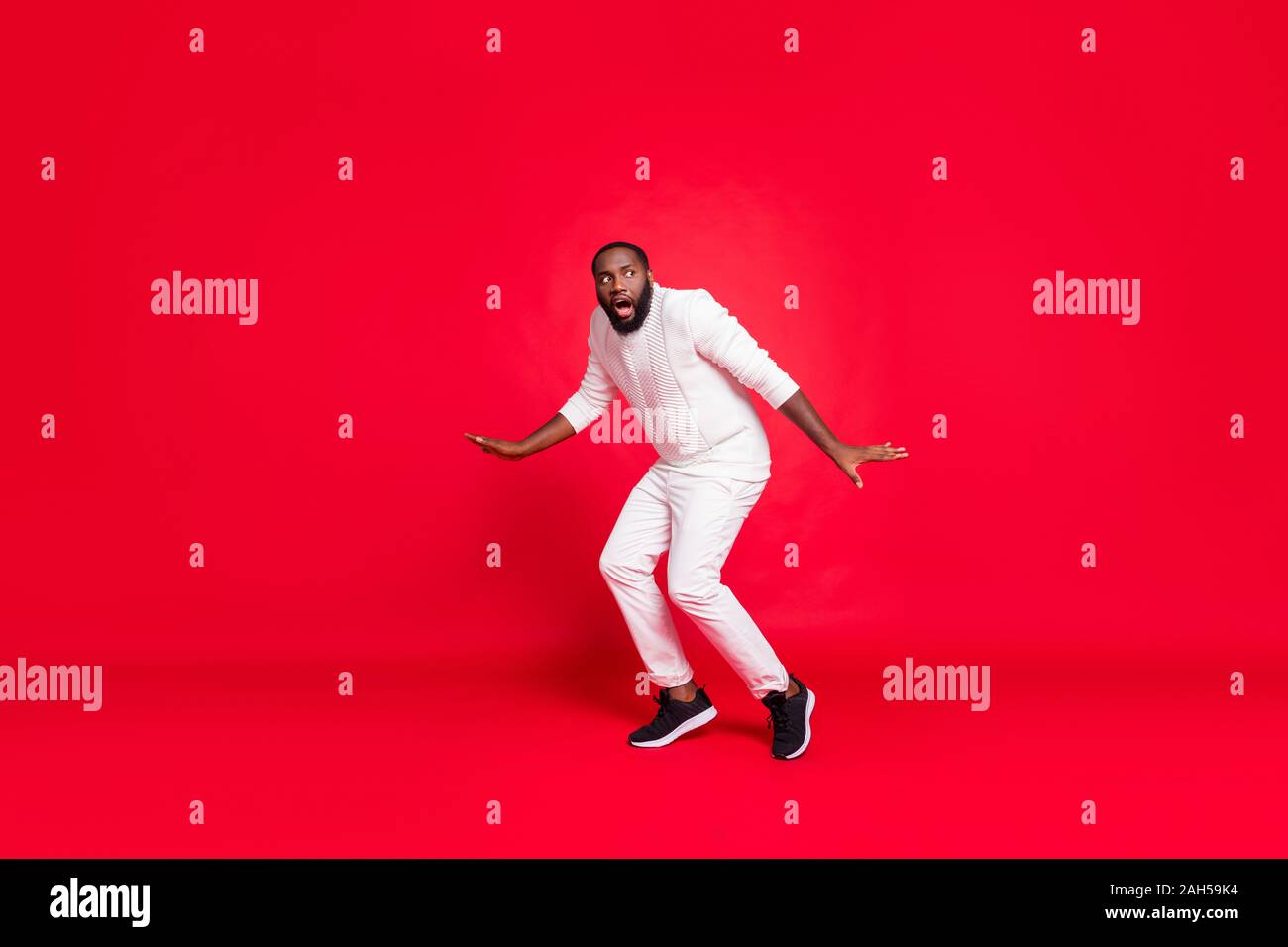 Full size photo of funny dark skin man prowl like bandit at night ...