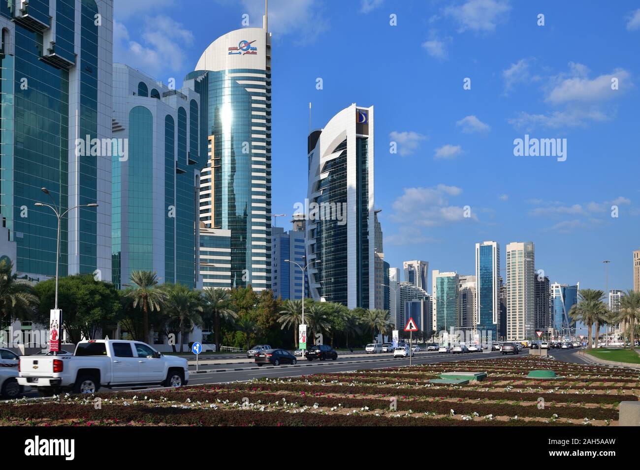 Doha, Qatar - Nov 24. 2019. West Bay Doha from Al Corniche street Stock ...