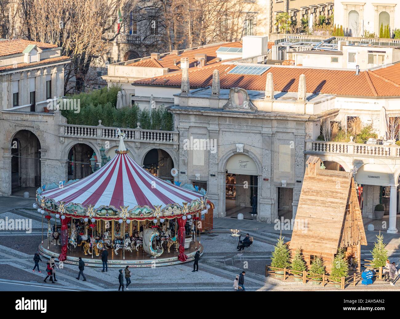 Top view of a carousel in Bergamo during the Christmas period Stock ...