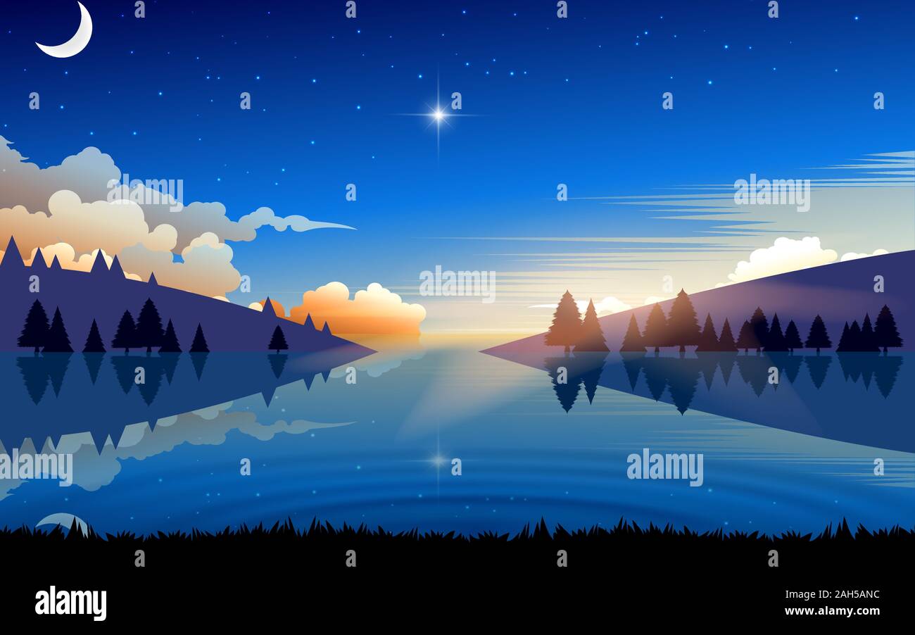 Sunrise morning winter scenery Stock Vector Images - Alamy