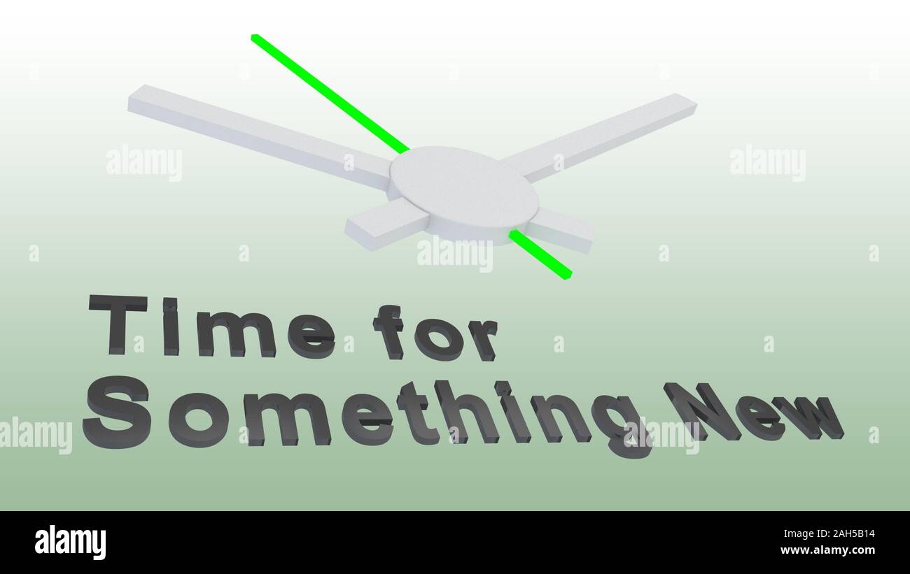 3D illustration of Time for Something New title with a clock as a ...