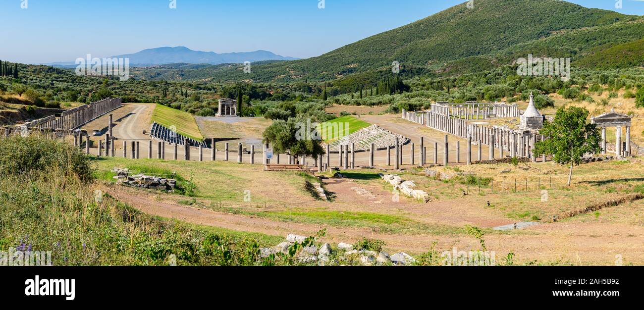 Ancient Messene (Messini) stadium panorama, Peloponnese, Greece Stock ...