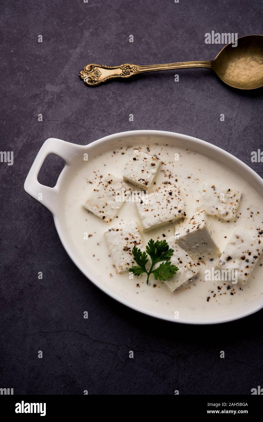 Malai Paneer Kali Mirch / Kalimirch, prepared in a white creamy gravy ...