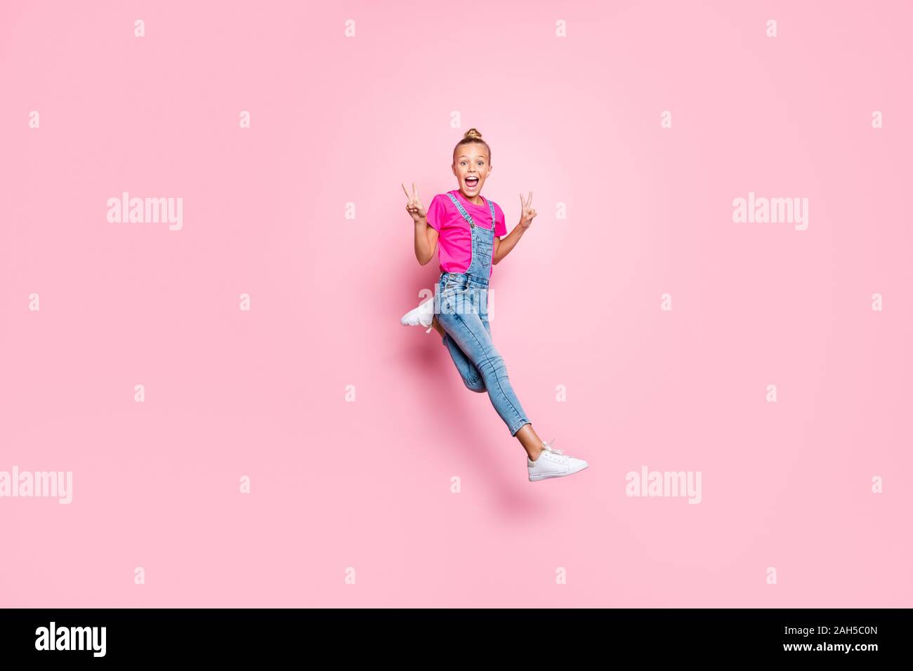 Full length body size photo of girl running fast jumping showing you ...