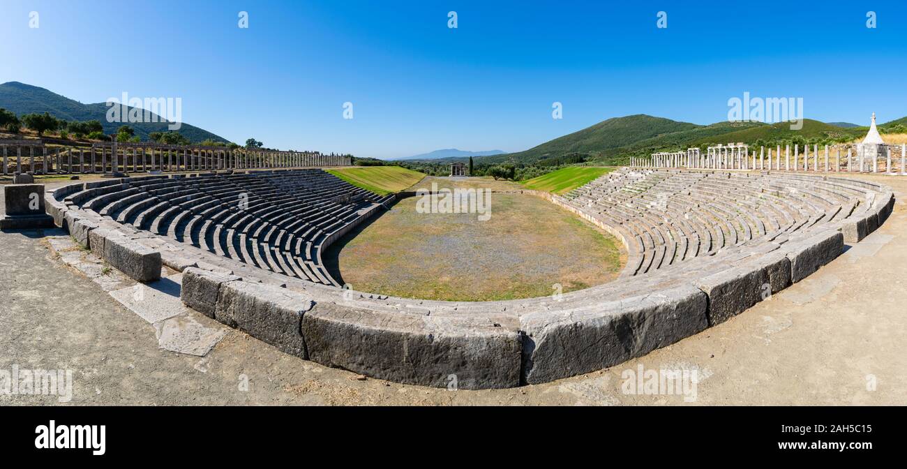 Ancient Messene (Messini) stadium panorama, Peloponnese, Greece Stock ...