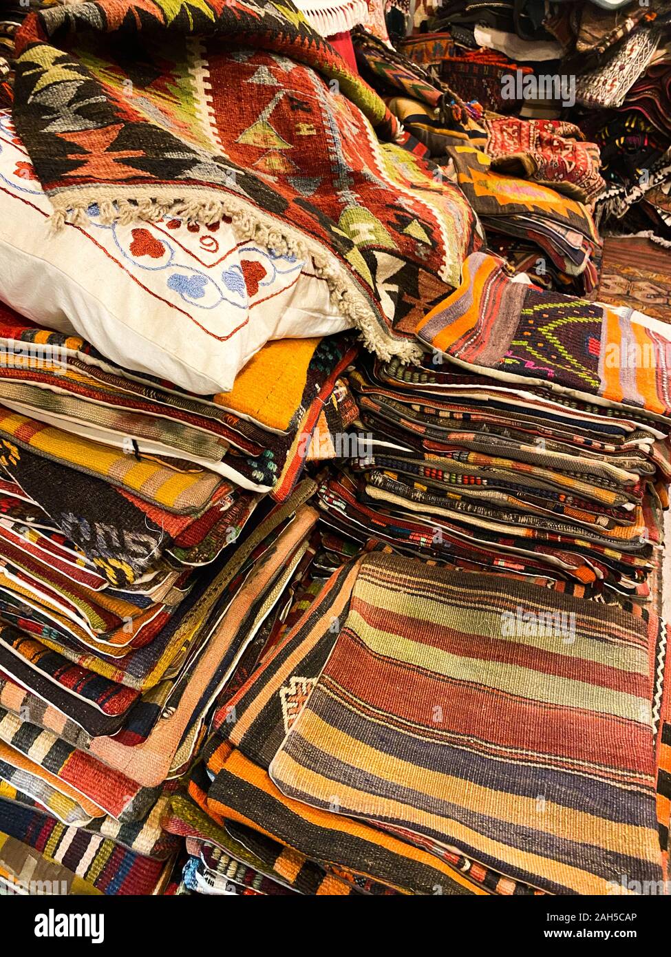 Turkish rugs and pillows with national patterns. Background from ...