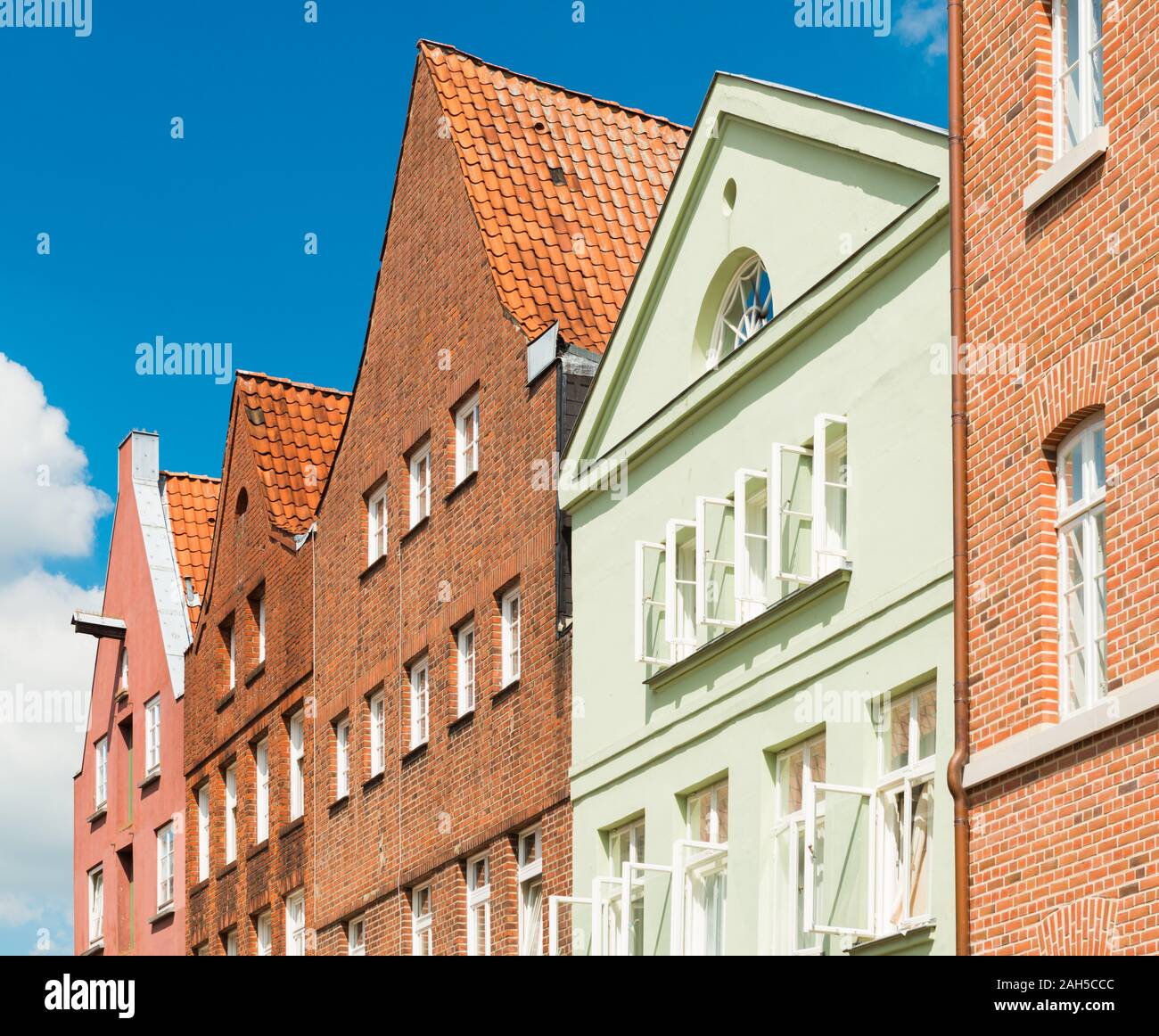 Row of houses in the traditional German architectural style.Triangle ...