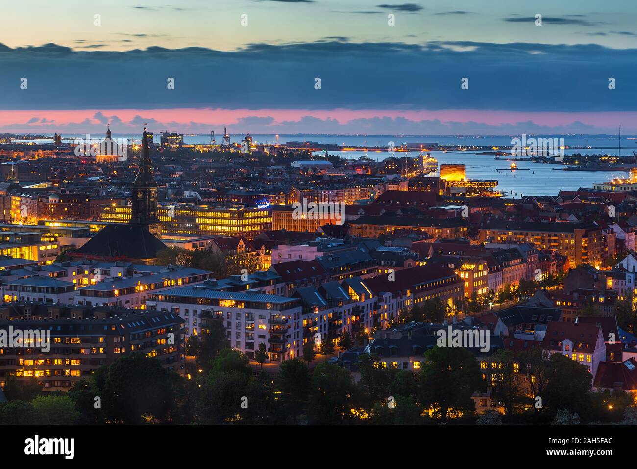 Night panorama of the capital city, Copenhagen, Denmark Stock Photo - Alamy
