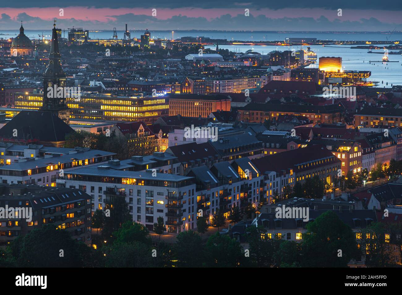 Night panorama of the capital city, Copenhagen, Denmark Stock Photo - Alamy