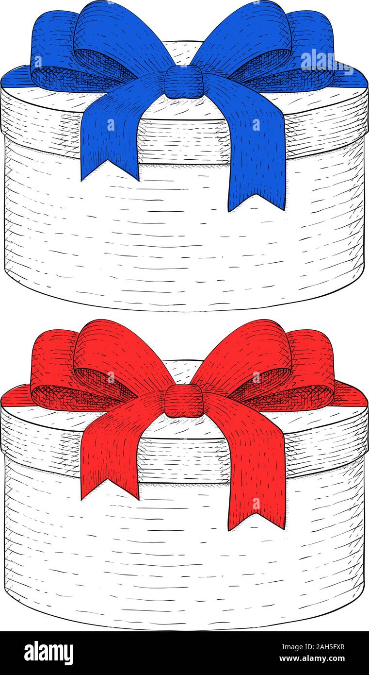 Gift box with ribbon bow. Hand drawn sketch. Vector illustration ...