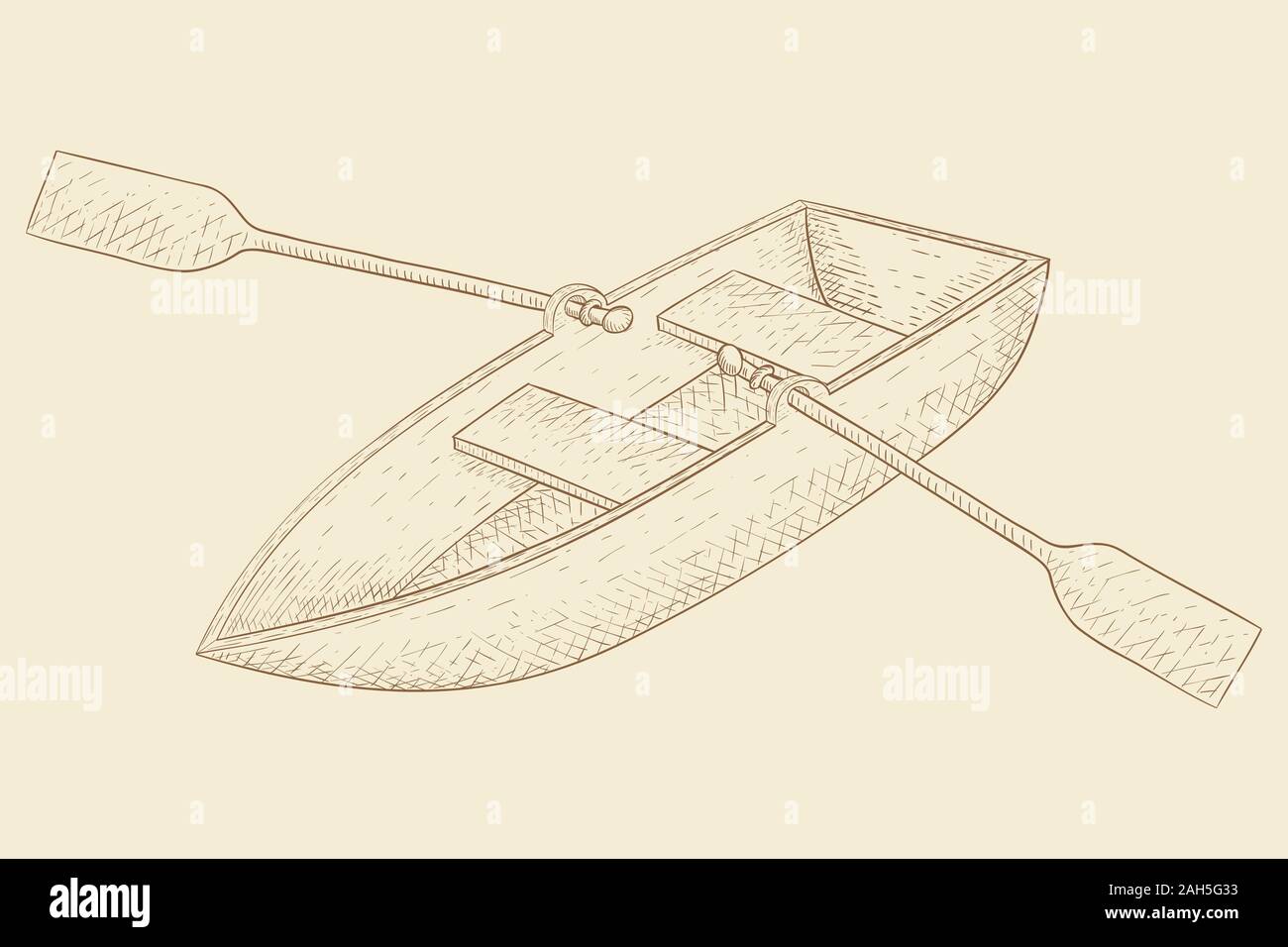 Boat with paddles. Hand drawn sketch on beige background Stock Vector ...