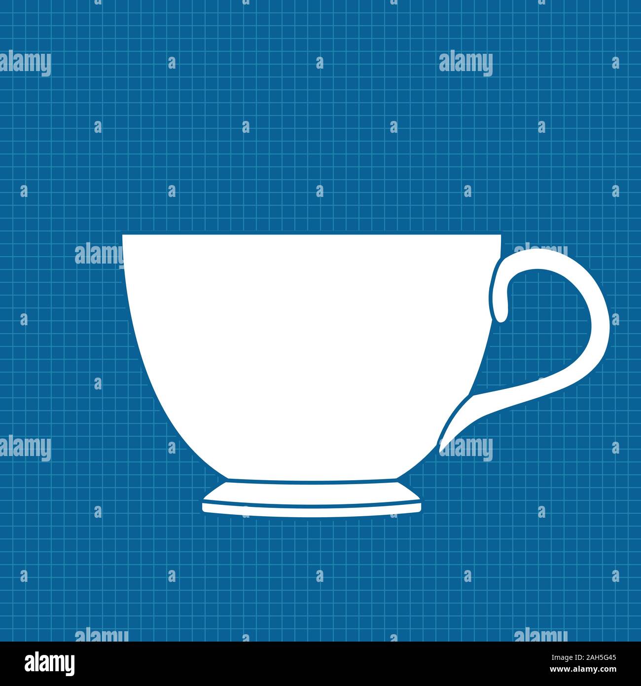 Tea cup. White outline icon on blueprint background. Vector ...