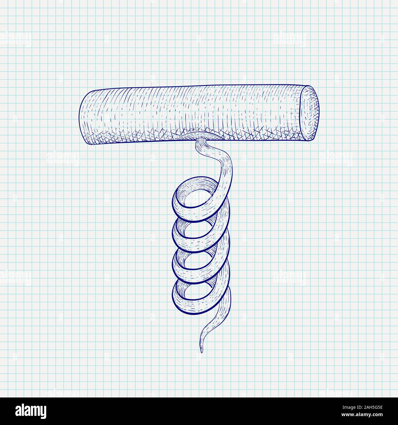 Cork screw. Hand drawn sketch. Vector illustration on notebook sheet ...