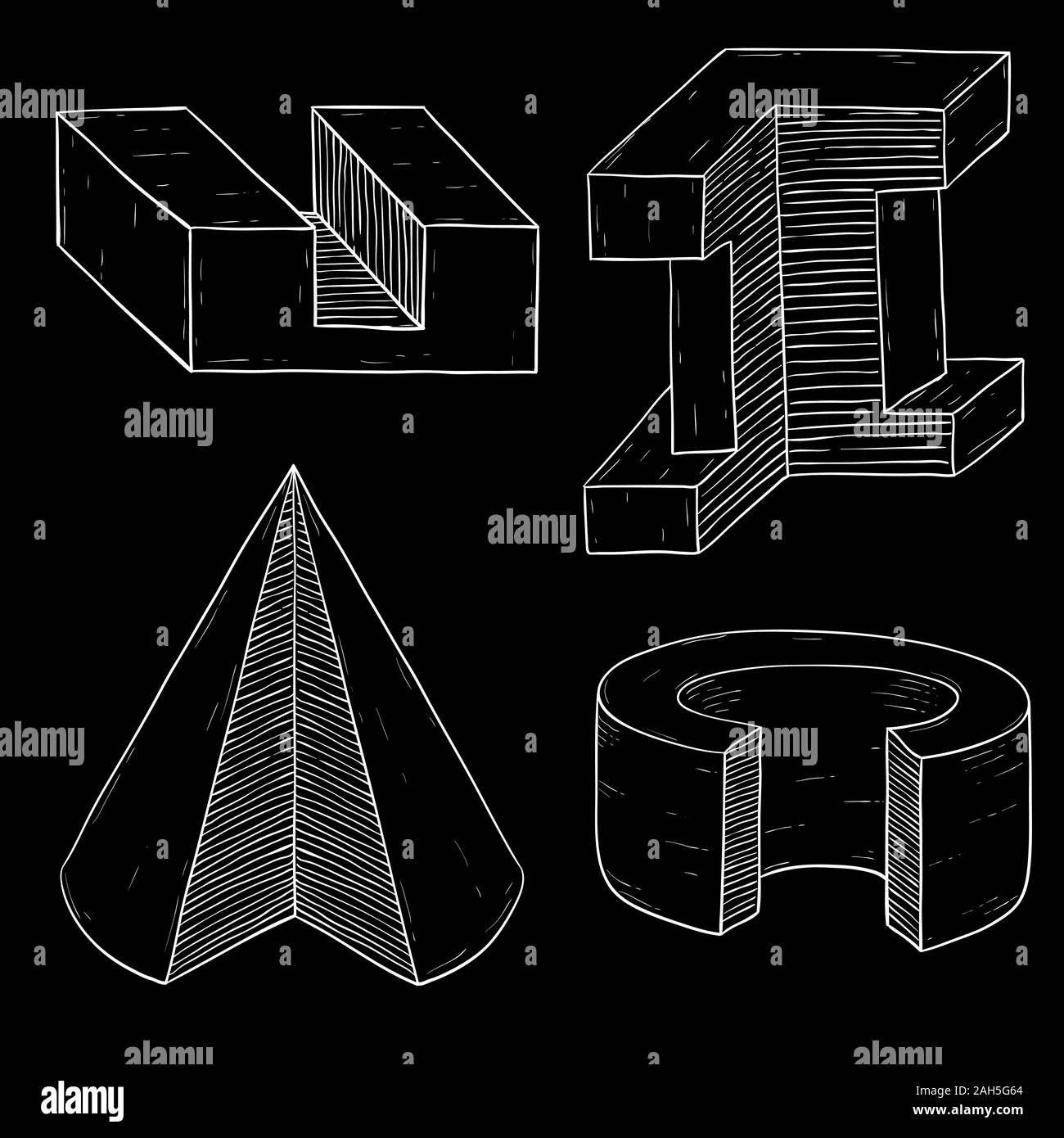 Geometric figures. Hand drawn sketch on black background. Vector ...