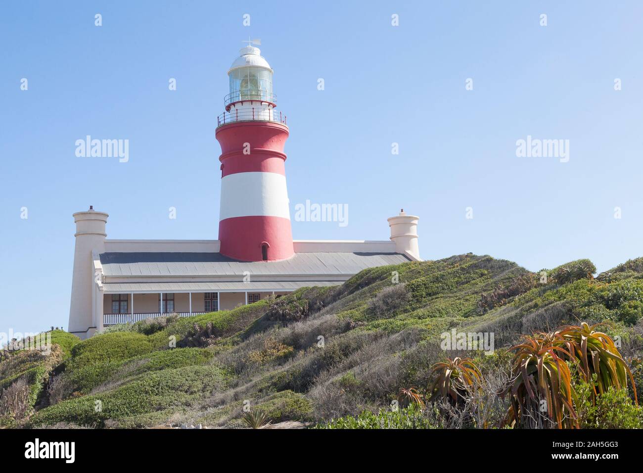 The historic Cape Agulhas Lighthouse at the southernmost tip of Africa ...