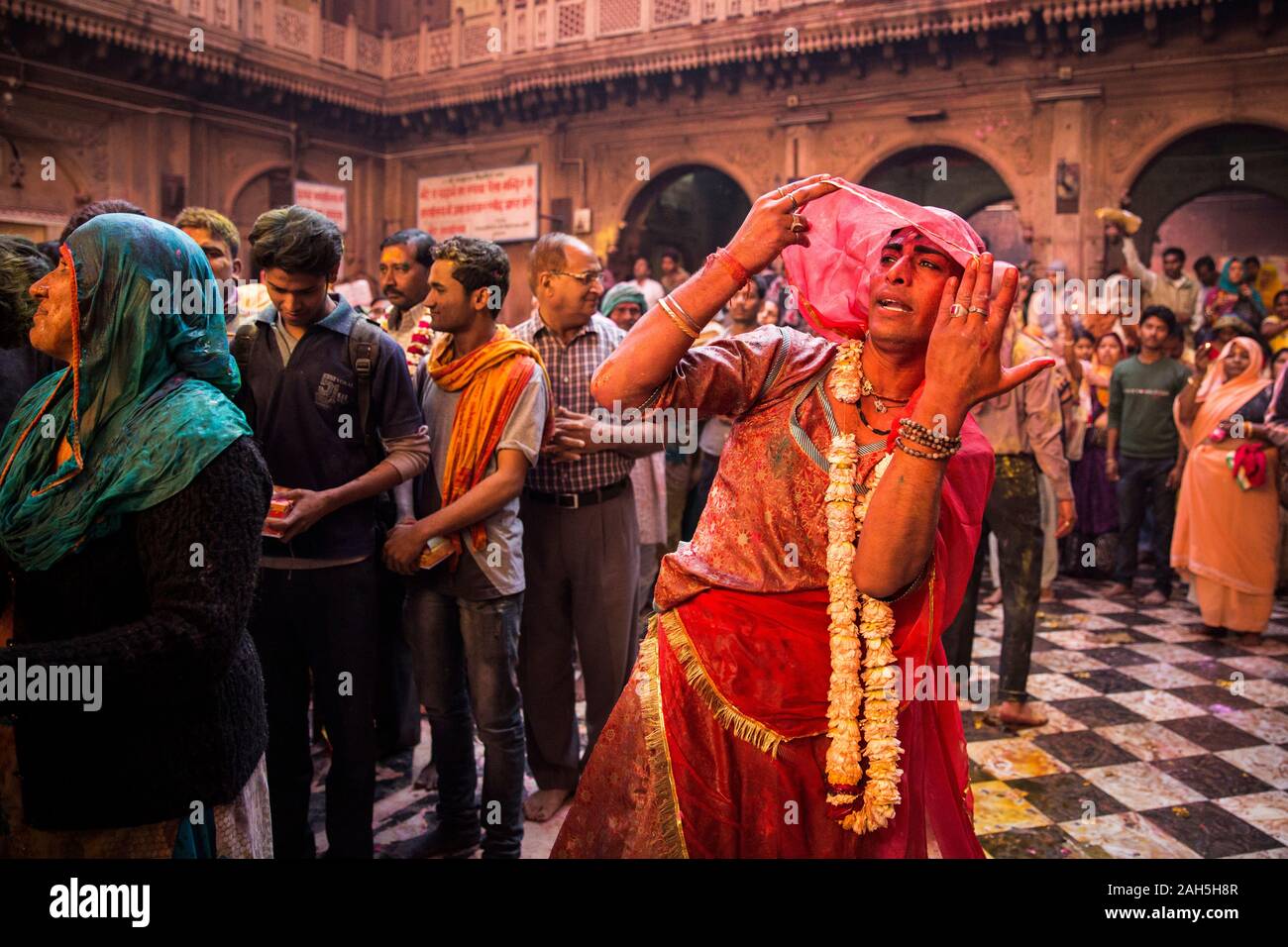 Hijra dancing inside Bankey Bihari temple during Holi celebrations ...