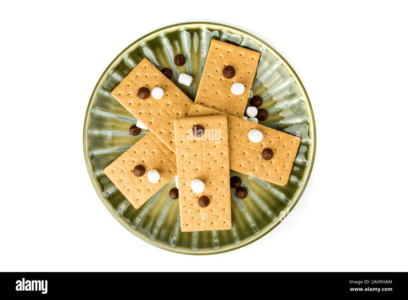 Stack of smore ingredients marshmallow graham cracker and chocolate ...