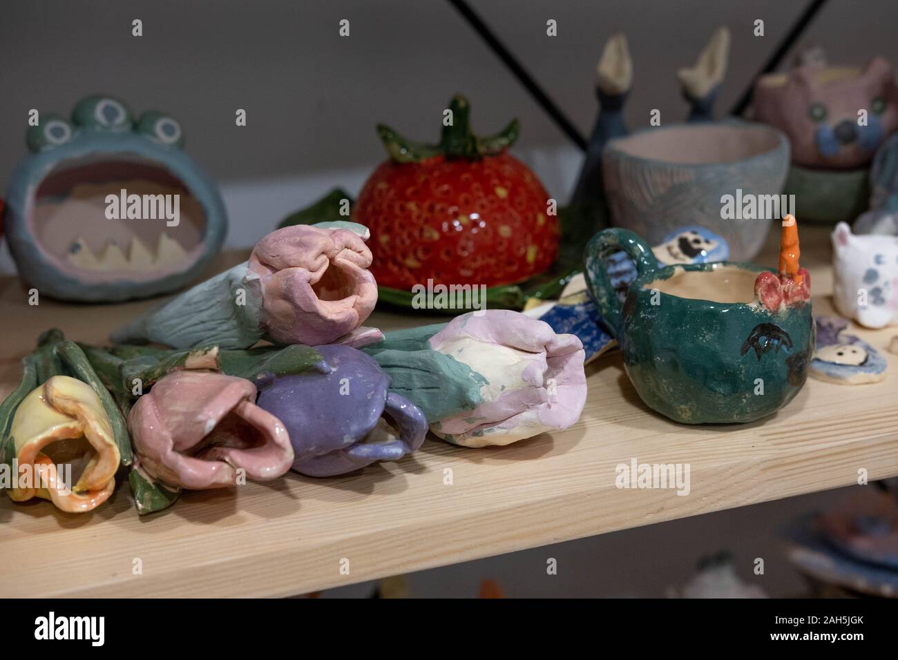 Photo of clay crafts that children dazzled in the classroom. Many ...