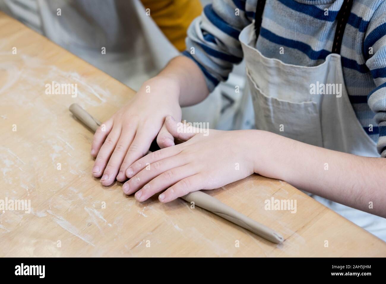 Children hands that mold from clay. Children creativity. Crafts from ...
