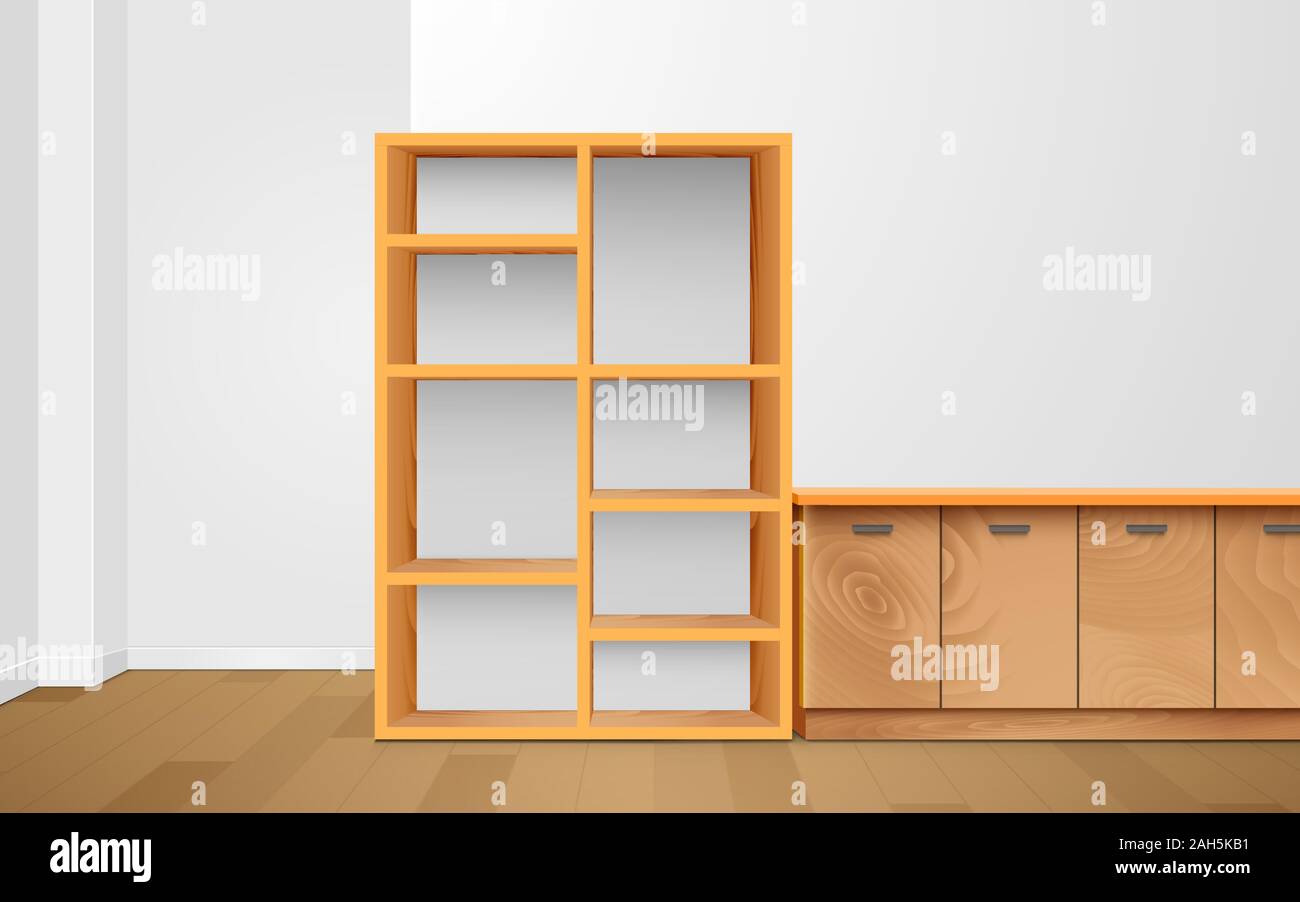 wooden cabinet and wooden showcase in the white room Stock Vector Image ...