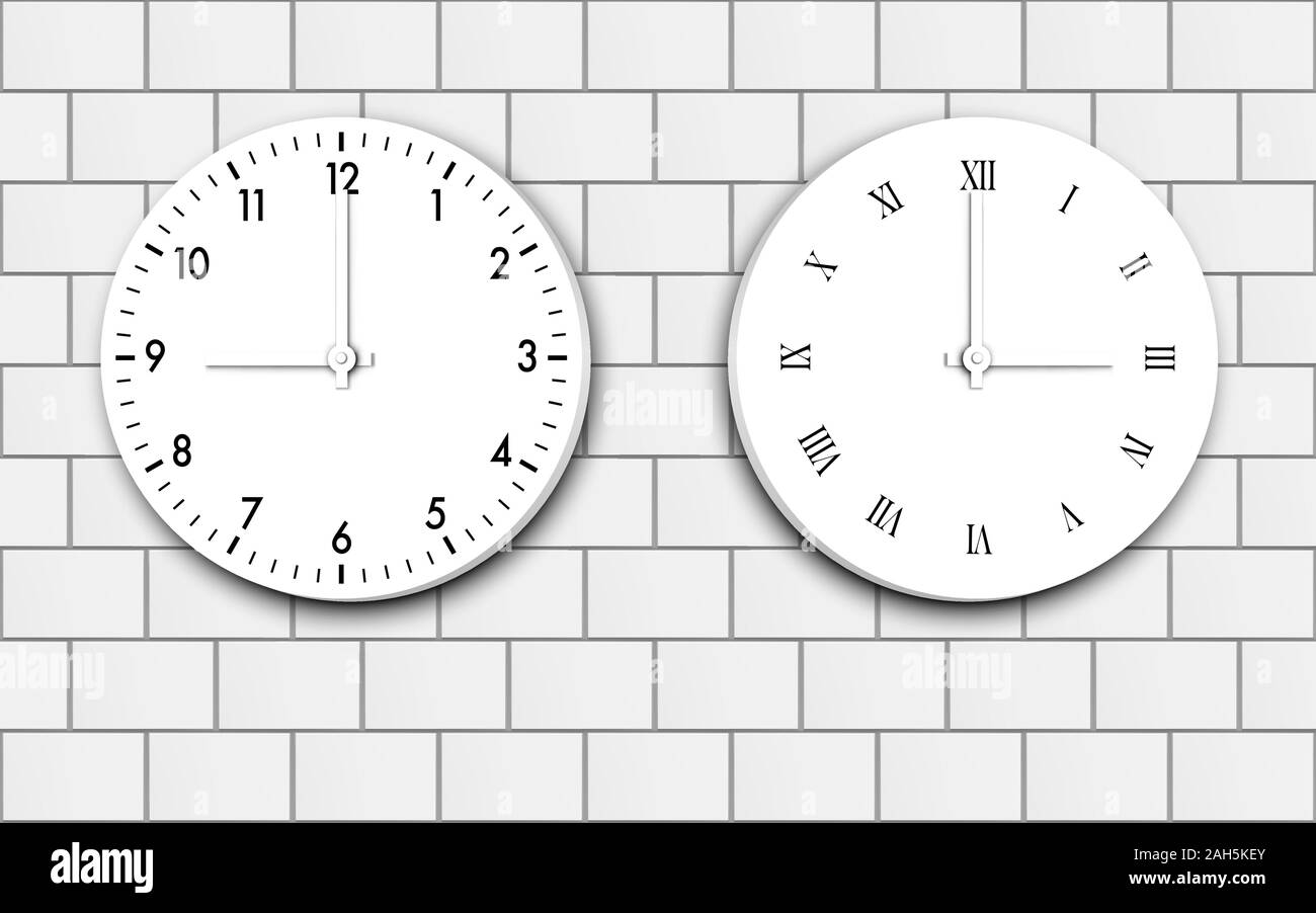 white clocks on the white block wall Stock Vector Image & Art - Alamy