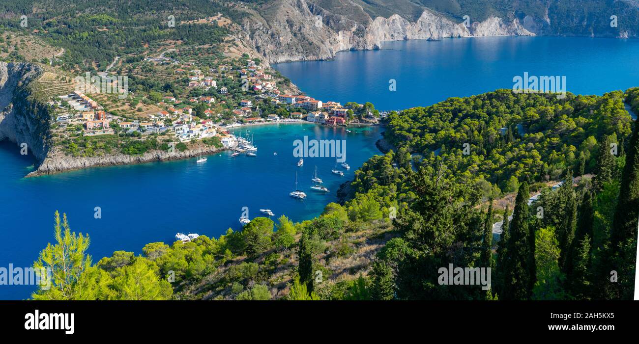 Assos village panorama view in Kefalonia island Stock Photo - Alamy
