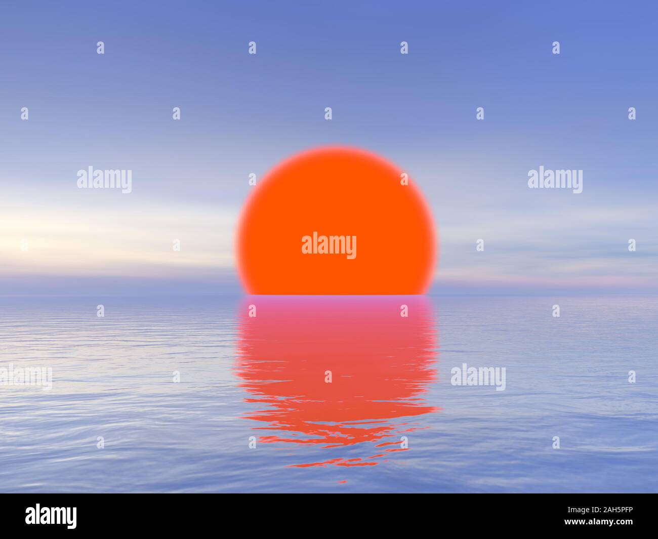 Colorful sunset over the quiet ocean - 3D render Stock Photo - Alamy