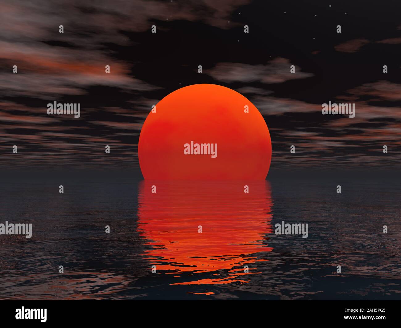 Colorful sunset over the quiet ocean - 3D render Stock Photo - Alamy