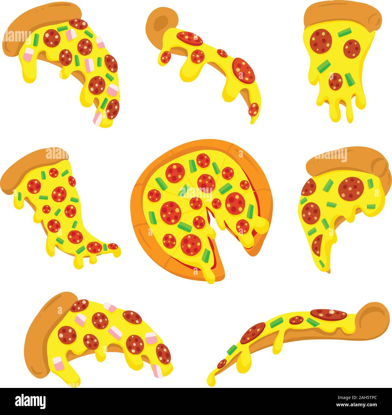 Vector Illustration of Pizza Cartoon With Pepperoni and Toppings Stock ...