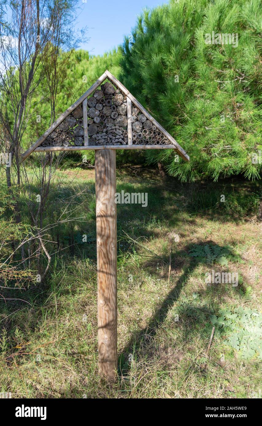 Insect house in the countryside, nature reserve, ecosystem protection ...