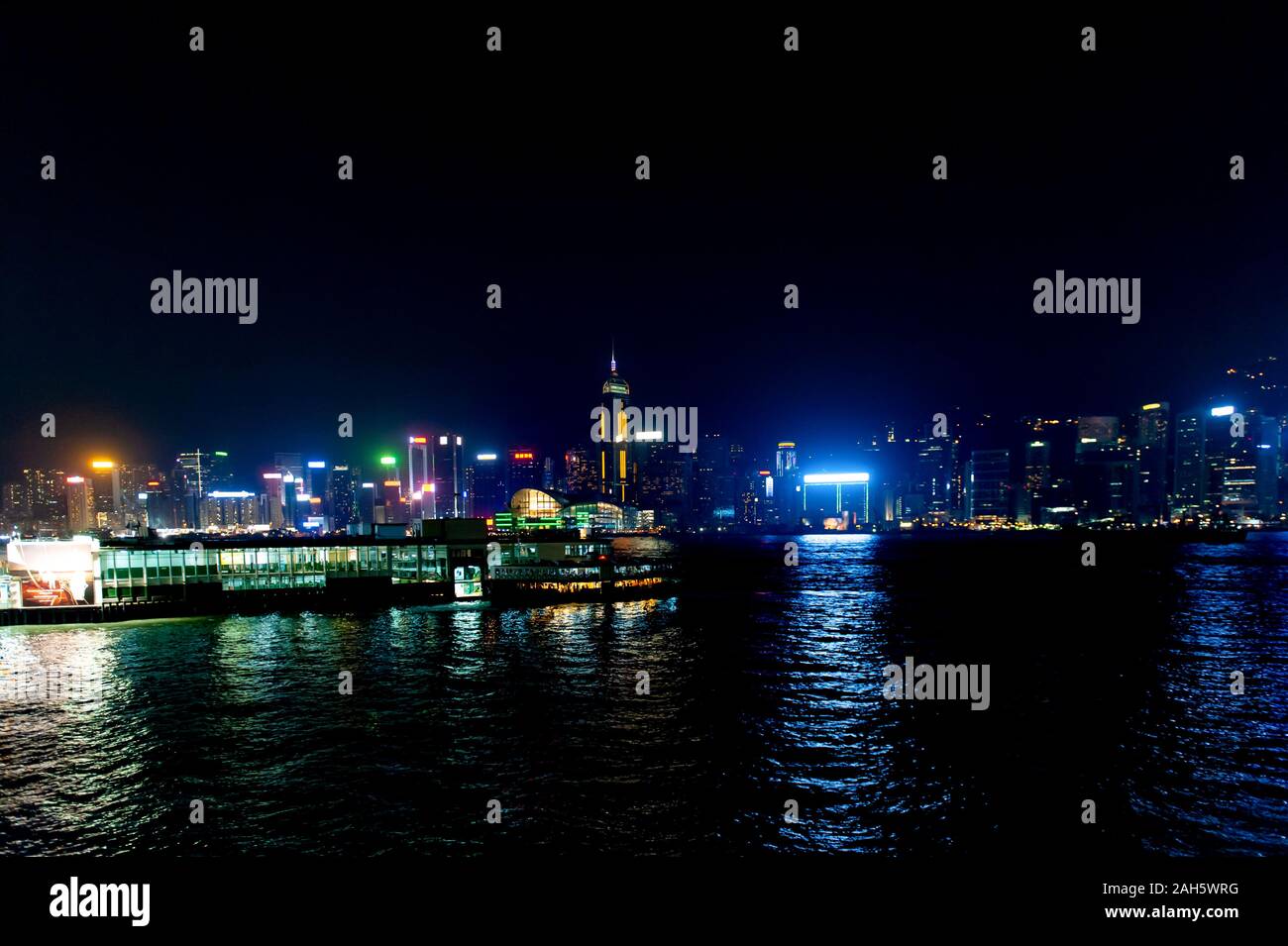 Victoria Harbor night view, Hong Kong, China ( Star Ferry Pier, Tsim Sha Tsui Ferry Pier Stock ...