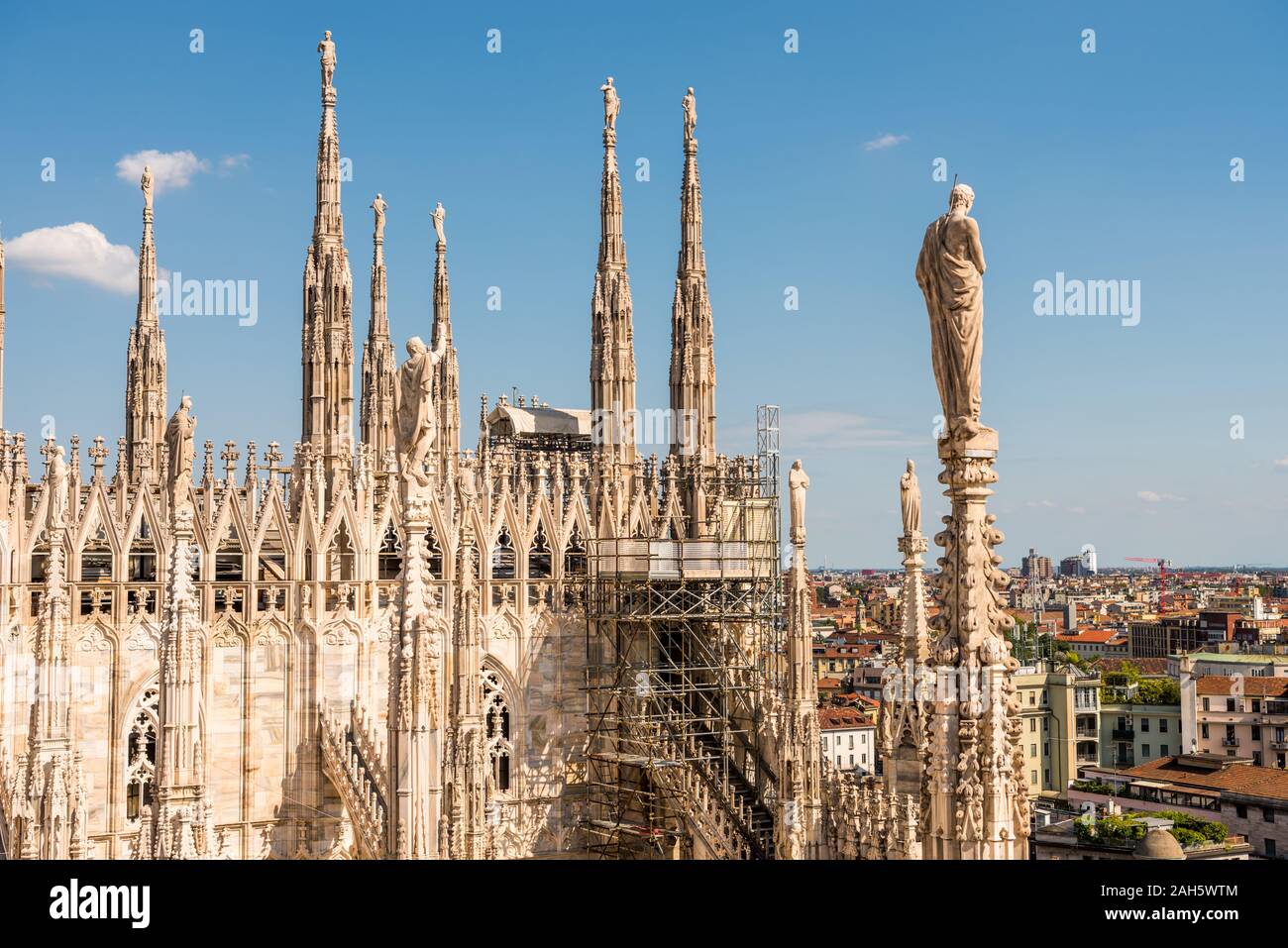Architectural details with statues on the top of beautiful building of ...