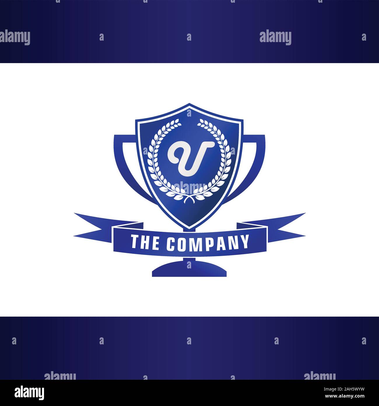 Letter U Alphabetic Company Logo Design Template, Blue Trophy with ...