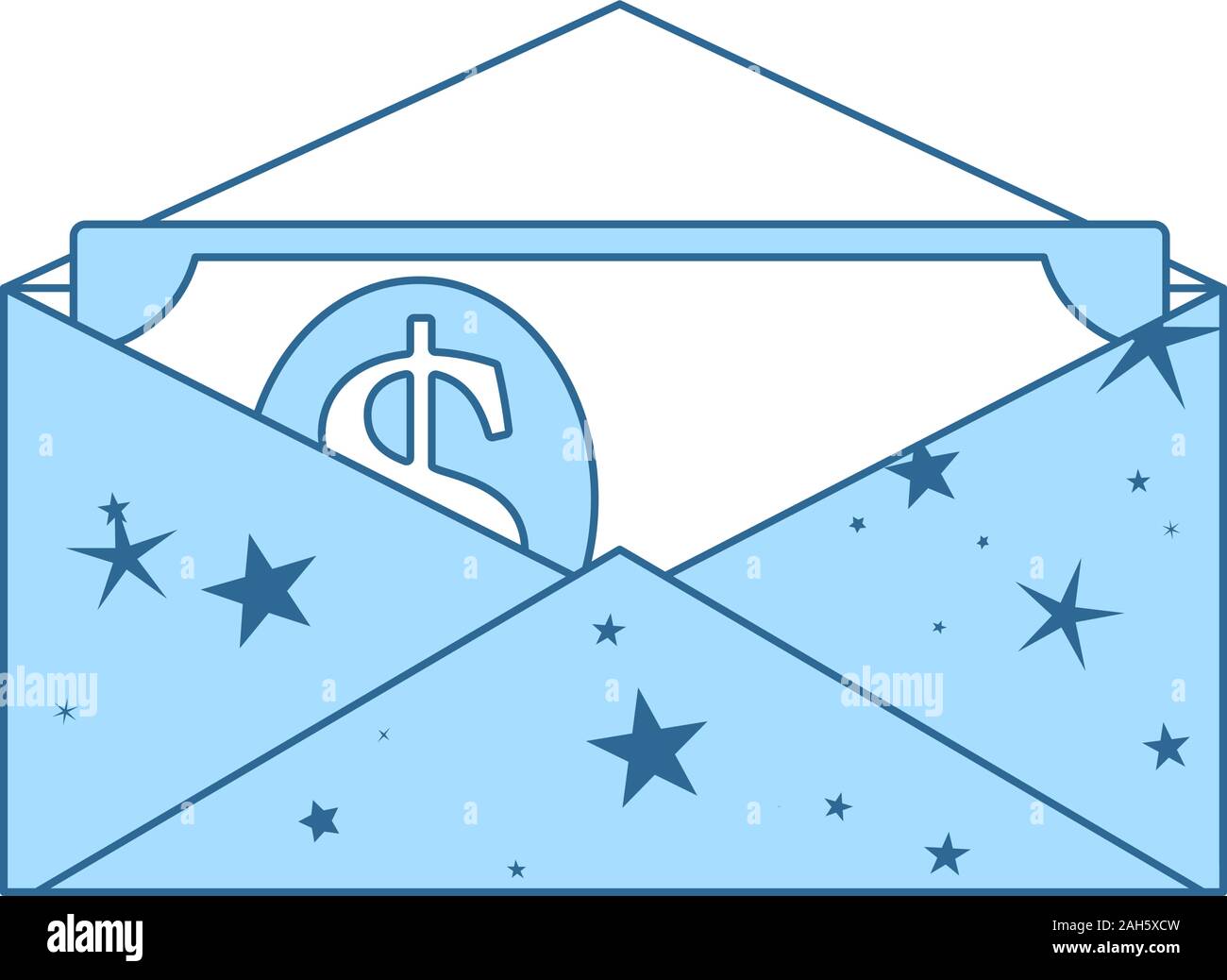 Birthday Gift Envelop Icon With Money. Thin Line With Blue Fill Design ...