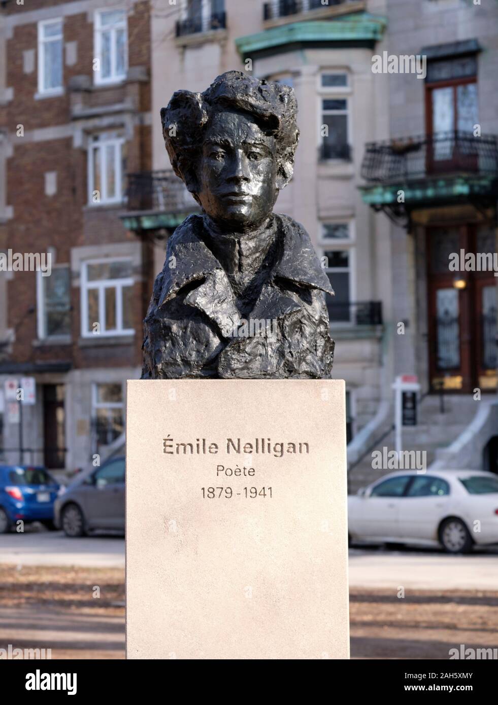 Statue of Canadian poet Emile Nelligan in Square St-Louis,Montreal on a ...