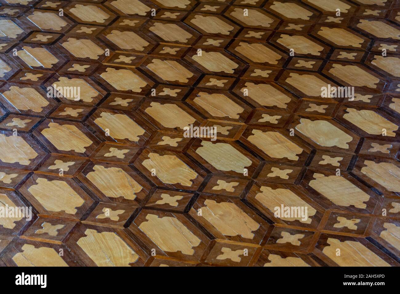 Marquetry floor with geometric design Stock Photo - Alamy