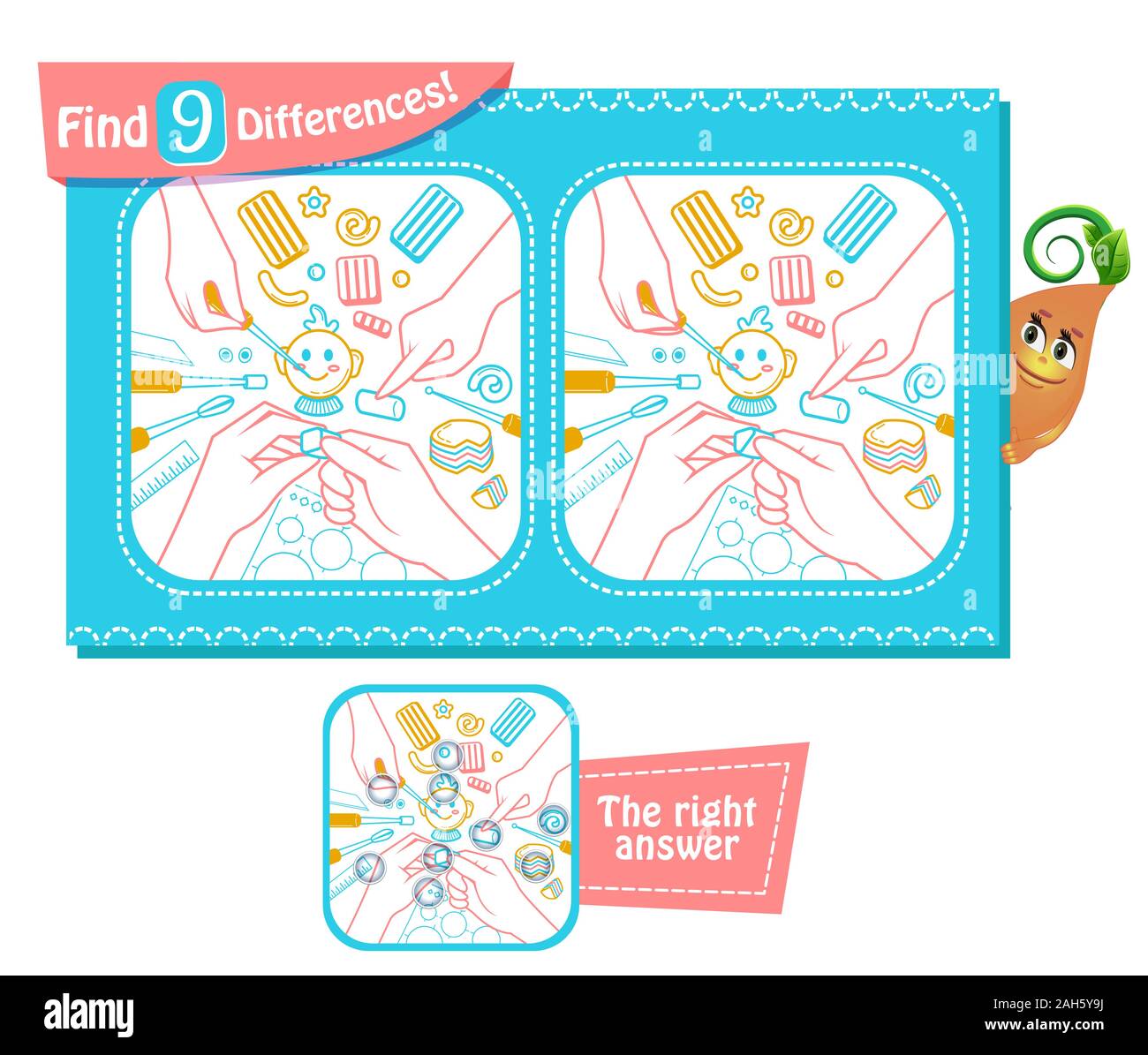 visual game for children and adults. Task game brainteaser to find 9 ...