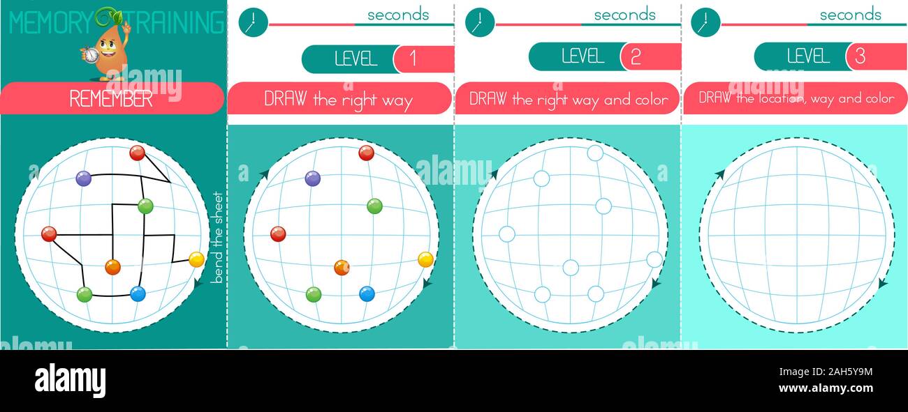 Memory game children and adult. Remember and draw colour and way ...