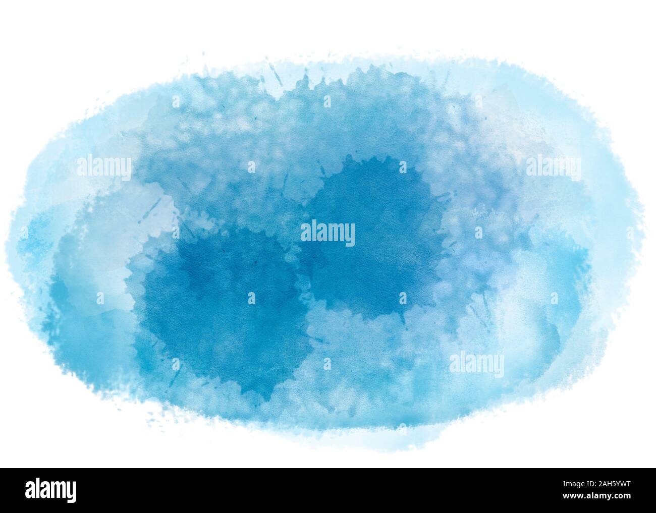 Blue brush watercolor cloud splash with stains. Ethereal backdrop for ...