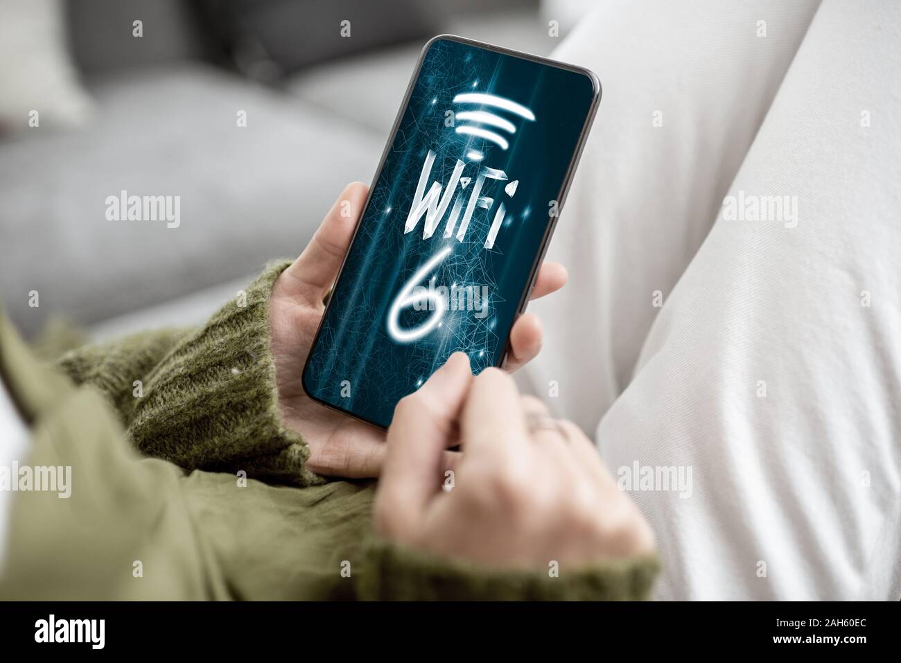 Using smart phone with high speed wi-fi 6 network connection at home ...